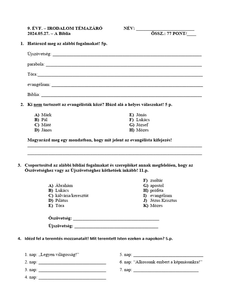 Biblia Dolgozat | PDF