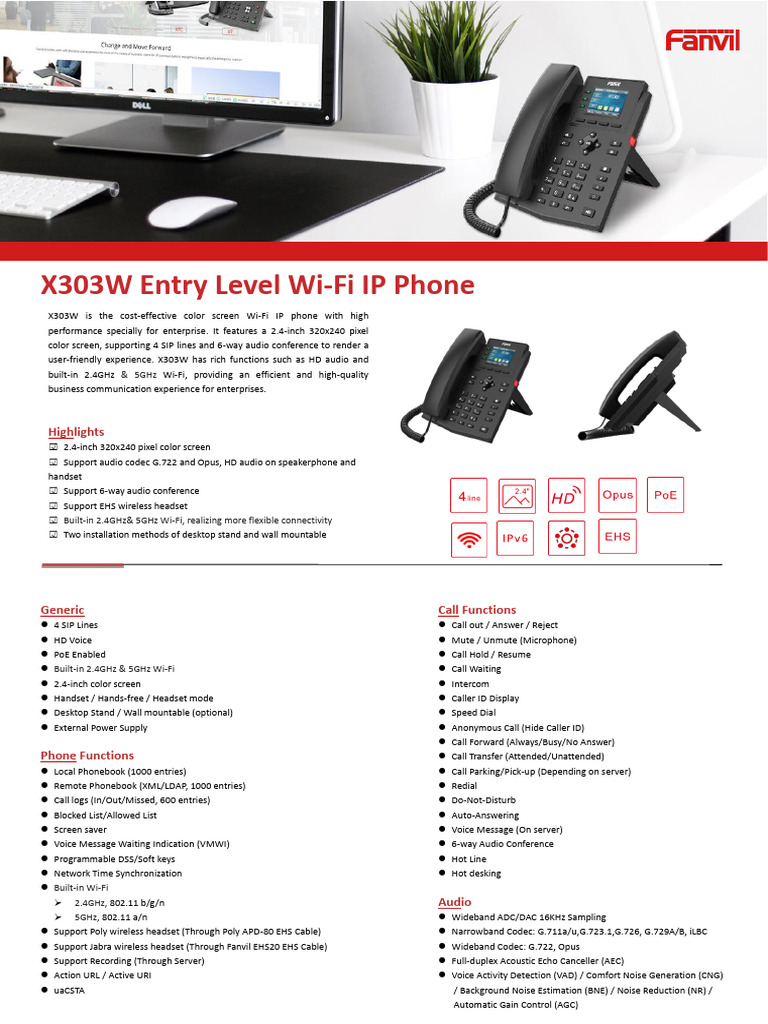 Fanvil X303W-V1 Datasheet | PDF | Computer Network | Computer Networking