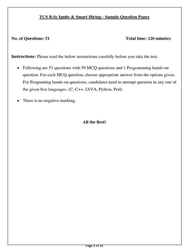 Tcs Smarthiring Sample Question Paper | PDF | Interest | Pea