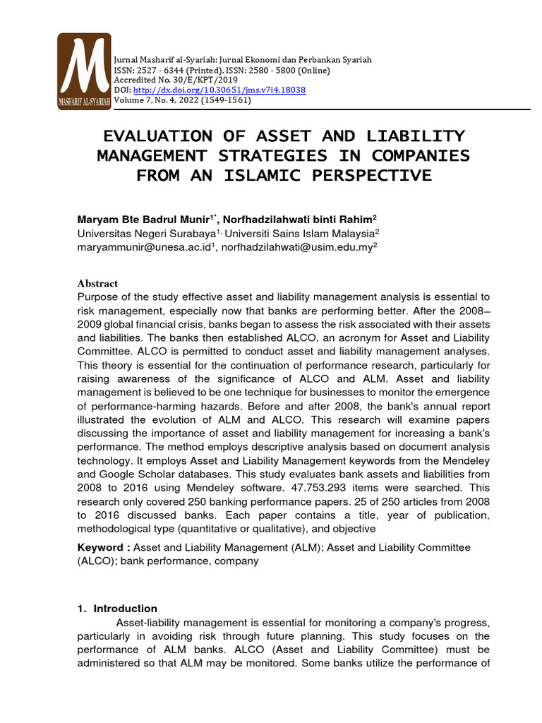 Evaluation of Asset and Liability Management Strategies in Companies ...