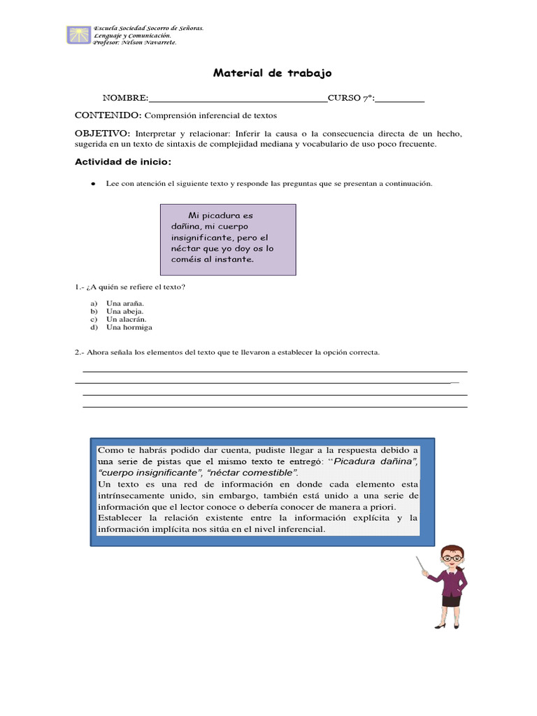 Comprensión Inferencial en Lenguaje 7° | PDF | glaciar | Inferencia