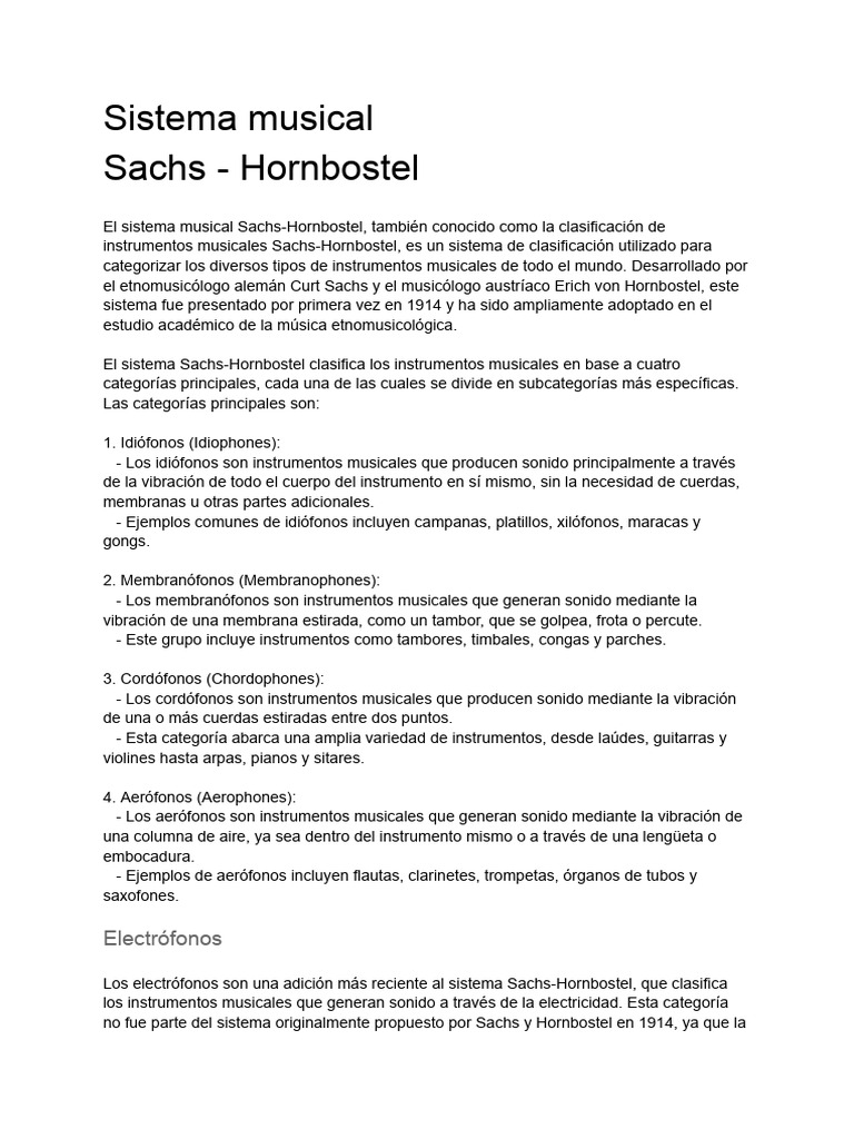 Resumen Sachs - Hornbostel | PDF | Instrumentos musicales ...