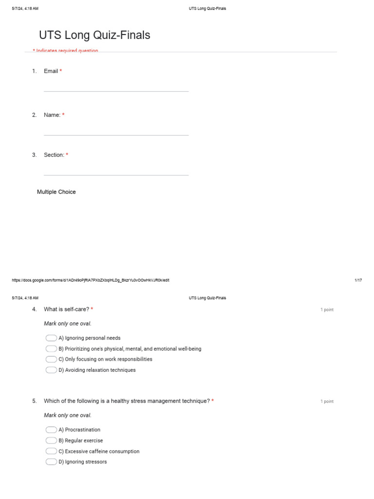 UTS Long Quiz-Finals - Google Forms | PDF | Philosophy Of Self | Immanuel Kant