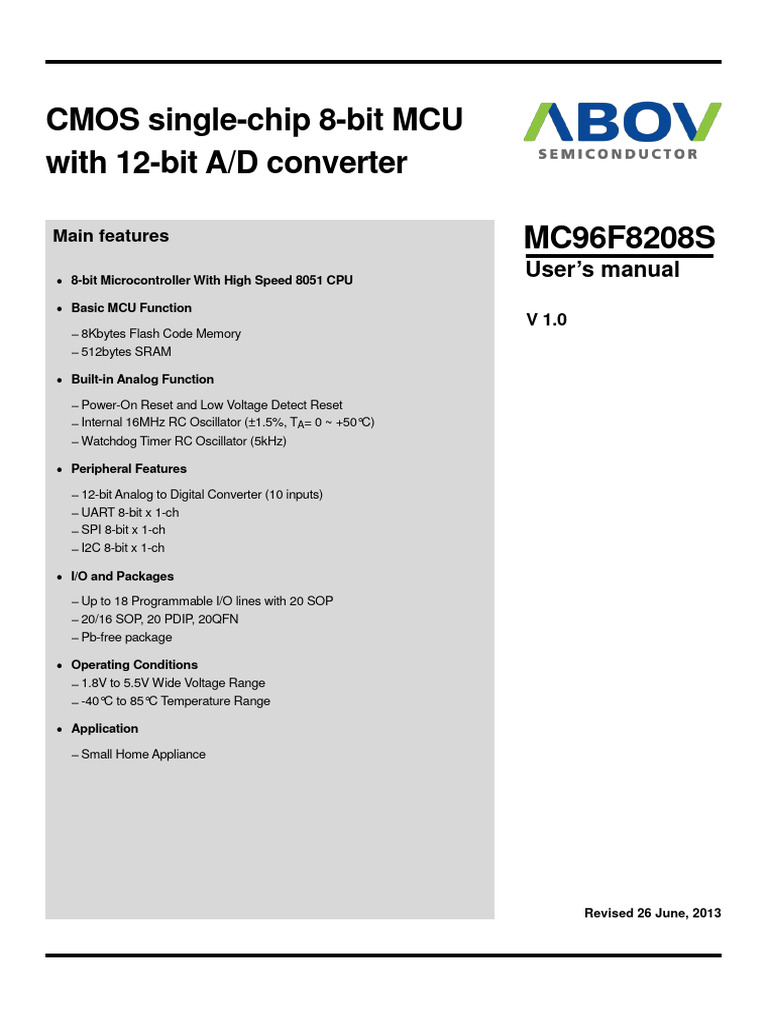 MC96F8208S 8-bit microcontroller | Download Free PDF | Microcontroller | Analog To Digital Converter