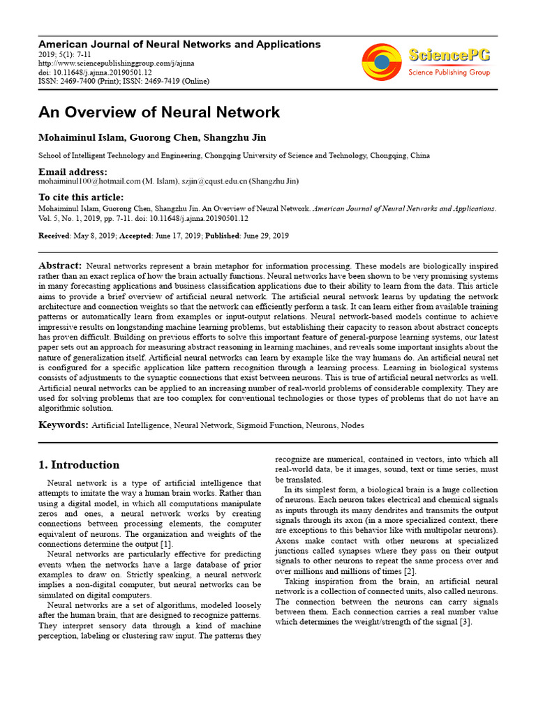 An Overview of Neural Network | PDF | Artificial Neural Network | Applied Mathematics