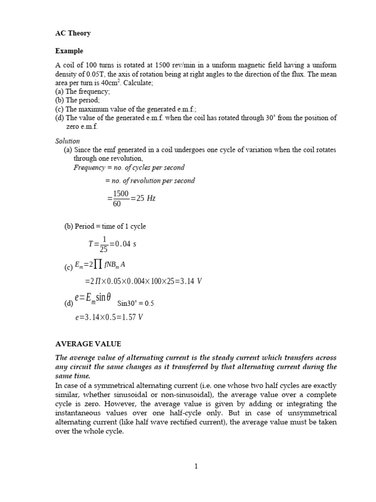 AC Theory | PDF | Root Mean Square | Electrical Impedance