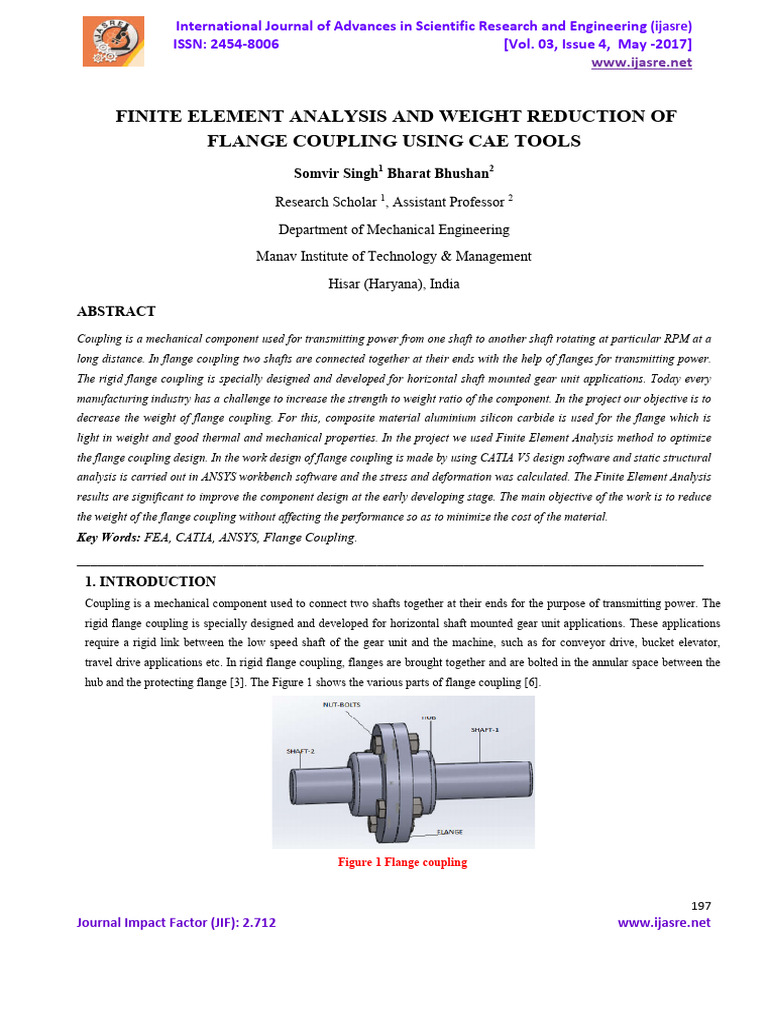 Finite Element Analysis and Weight Reduction of Flange Coupling Using Cae Tools | PDF | Strength ...