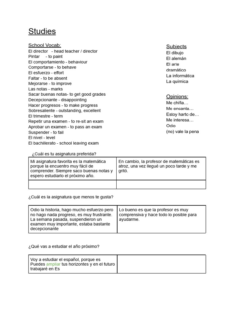 Spanish - Studies | PDF