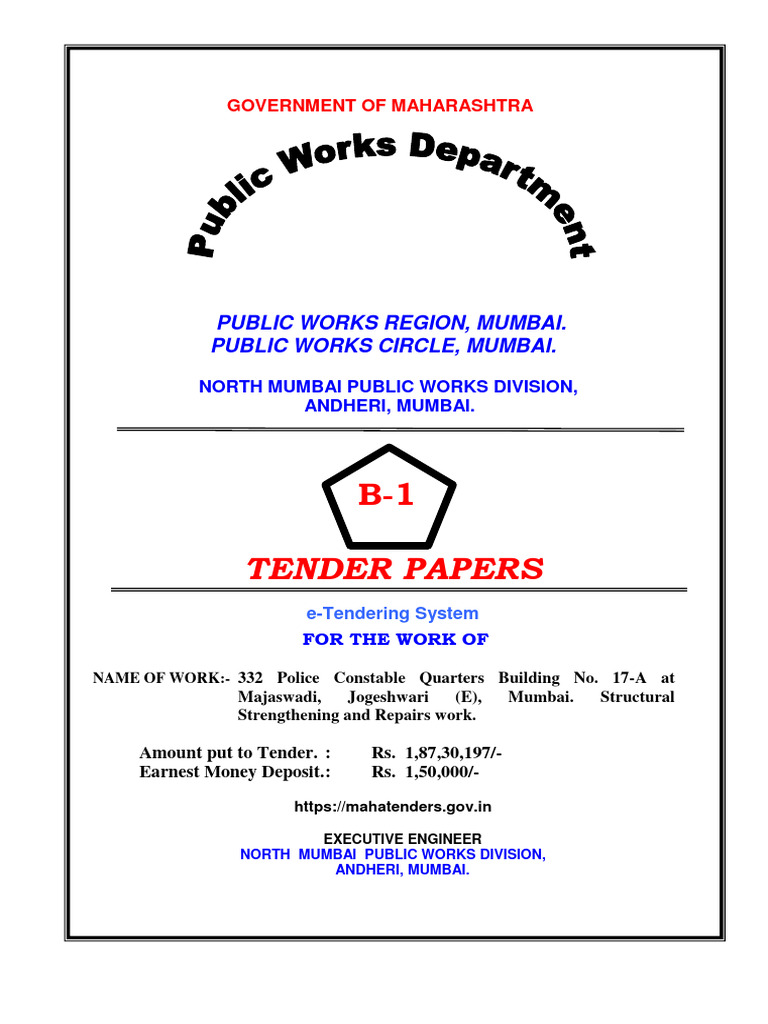 Tender Papers: Public Works Region, Mumbai. Public Works Circle, Mumbai ...