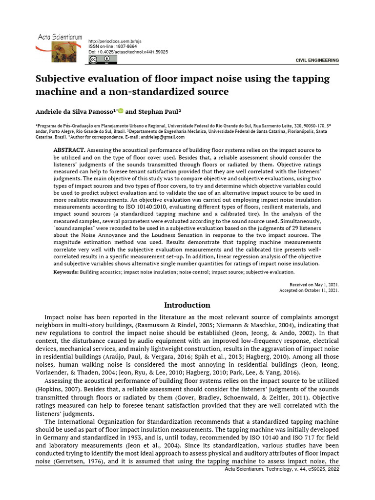 Subjective Evaluation of Floor Impact Noise Using The Tapping Machine ...
