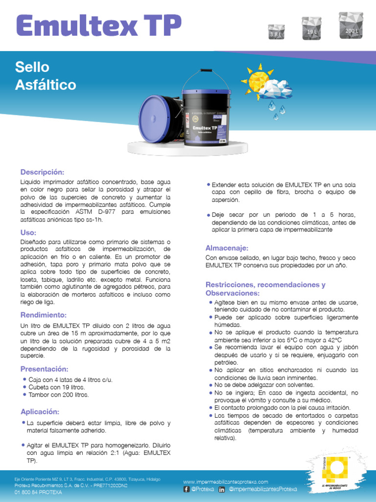 Emultex-Tp Sello Asfaltico | PDF | Agua | Hormigón