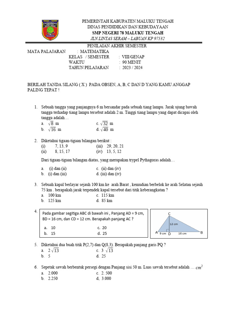 Soal Pas Math 8 2024 | PDF