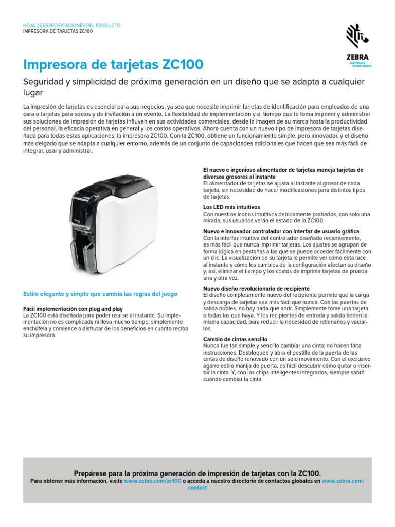 zc100 Ficha Tecnica Impresoras | PDF | Impresora (Computación) | Android (sistema operativo)