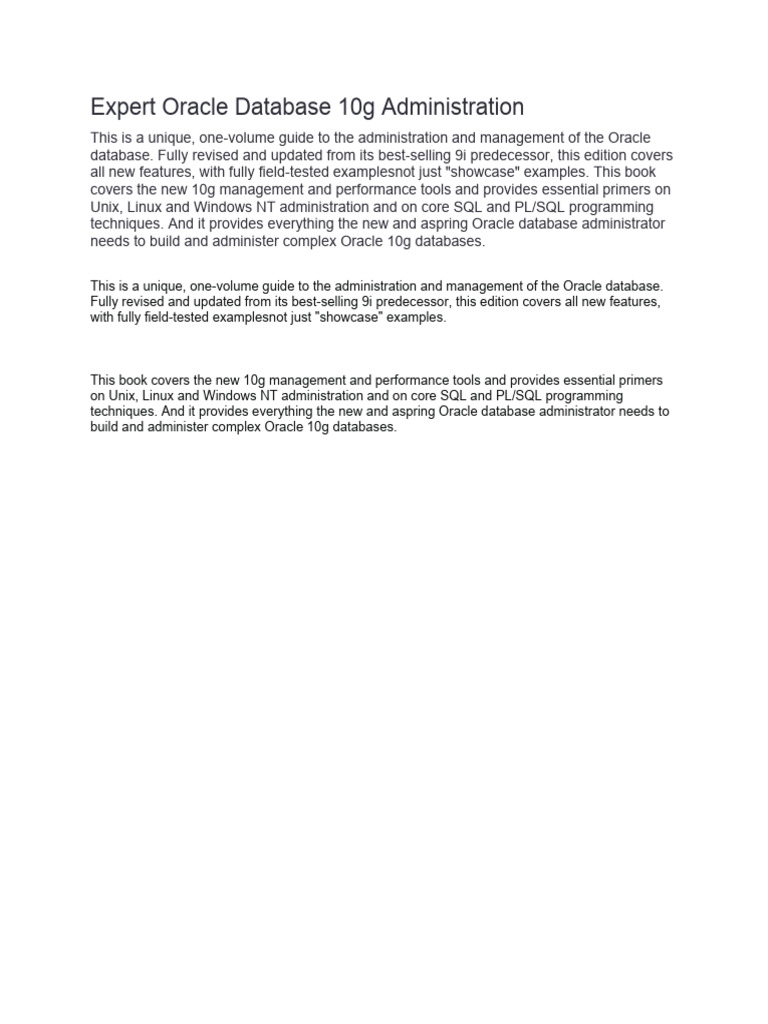 Expert Oracle Database 10g Administration | PDF | Art | Technology & Engineering