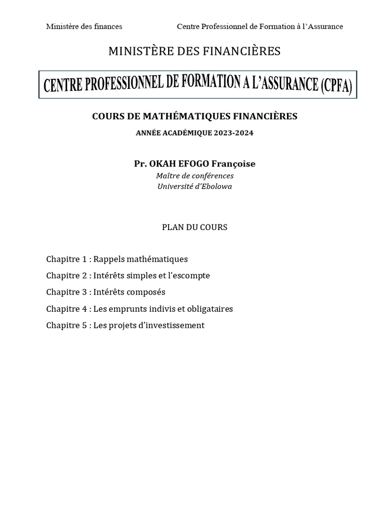 Cours de Maths Fin 2023-2024 | PDF | Prêts | Mathématiques financières