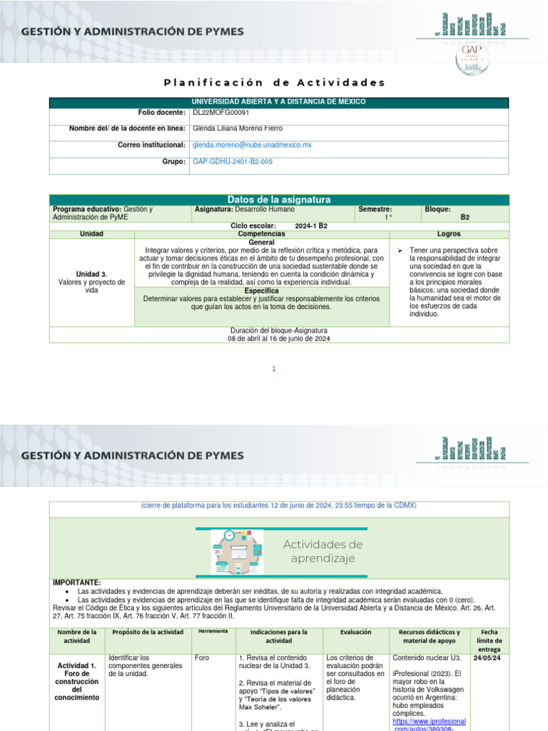 PA - GDHU - U3 - Glenda Liliana Moreno Fierro | PDF | Maestros | Evaluación
