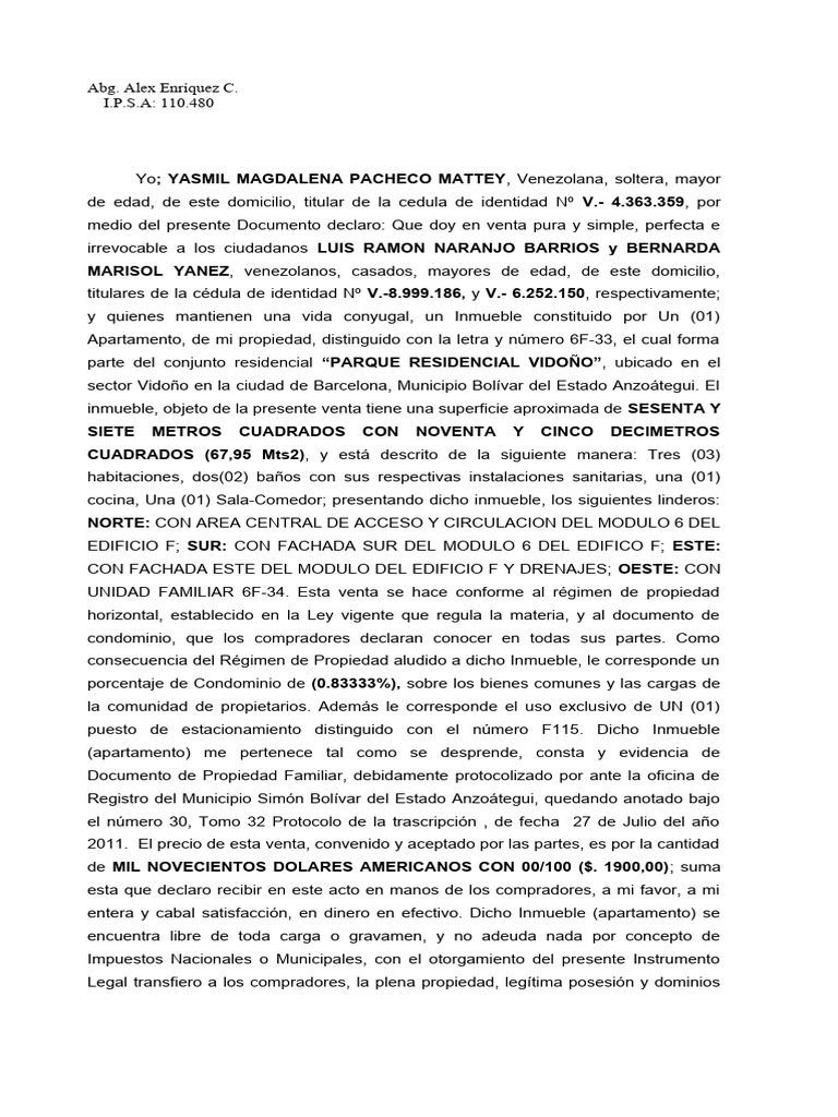 Documento de Compra Venta Inmueble | PDF | Condominio