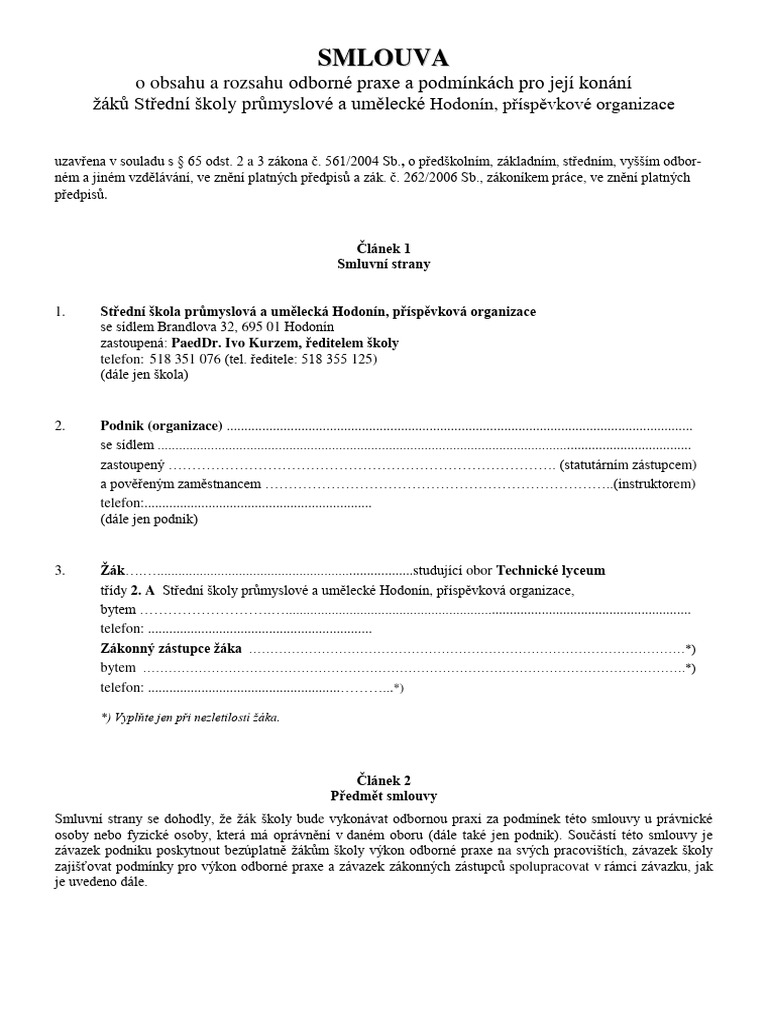 Smlouva Praxe 2024 2a | PDF