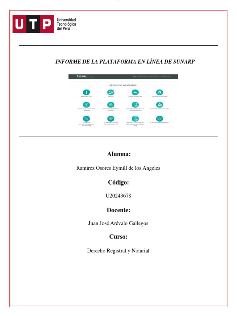 Informe de La Plataforma en Línea de SUNARP | PDF | Propiedad | Responsabilidad