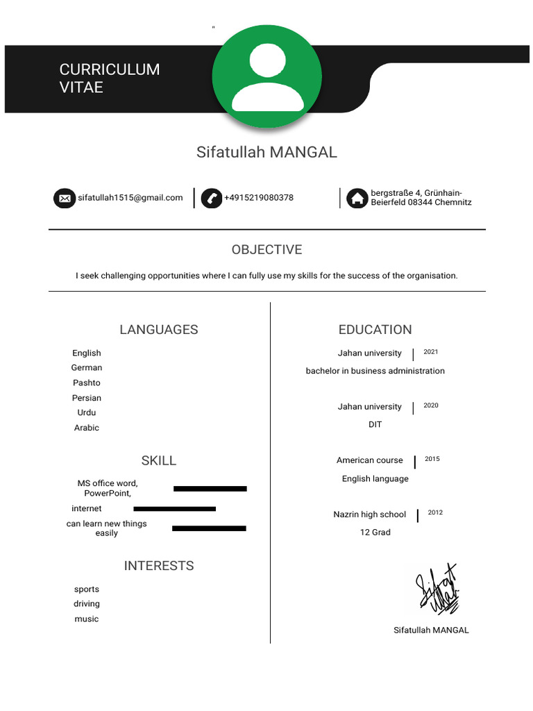 Sifatullah Mangal's CV and Skills Profile | PDF