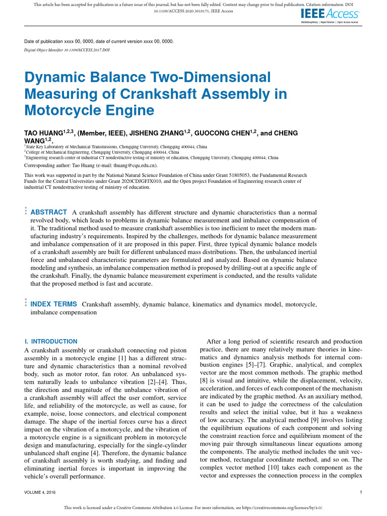 Dynamic Balance Two-Dimensional Measuring of Crank | Download Free PDF | Force | Kinematics