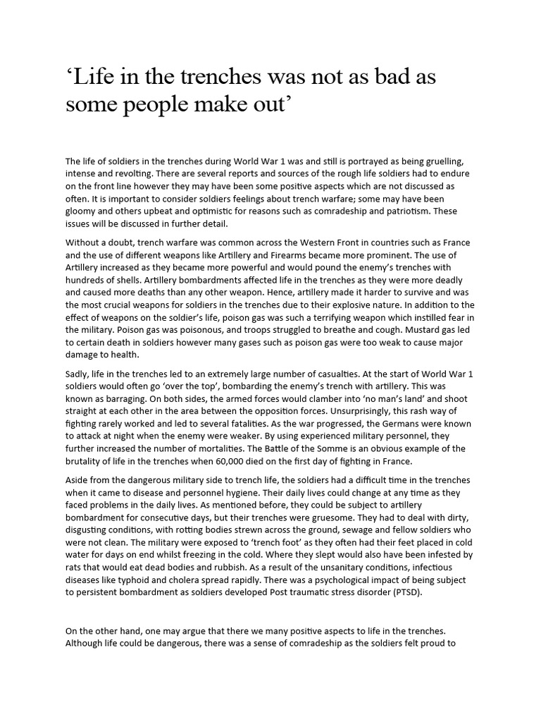Life in The Trenches Was Not As Bad As Some People Make Out | PDF ...