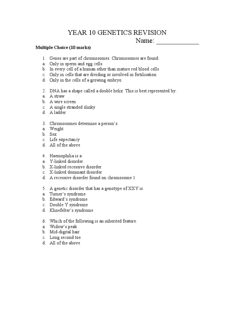 Year 10 Genetics Revision | PDF