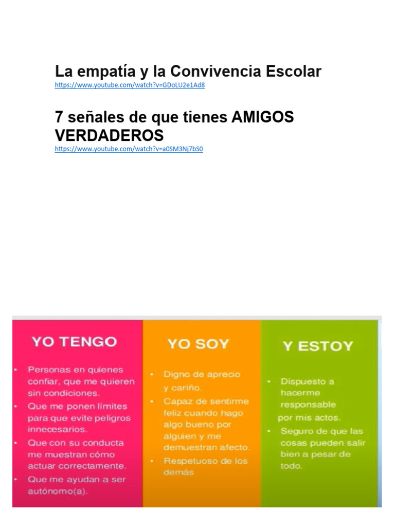 Amistad y Empatía Escolar | PDF