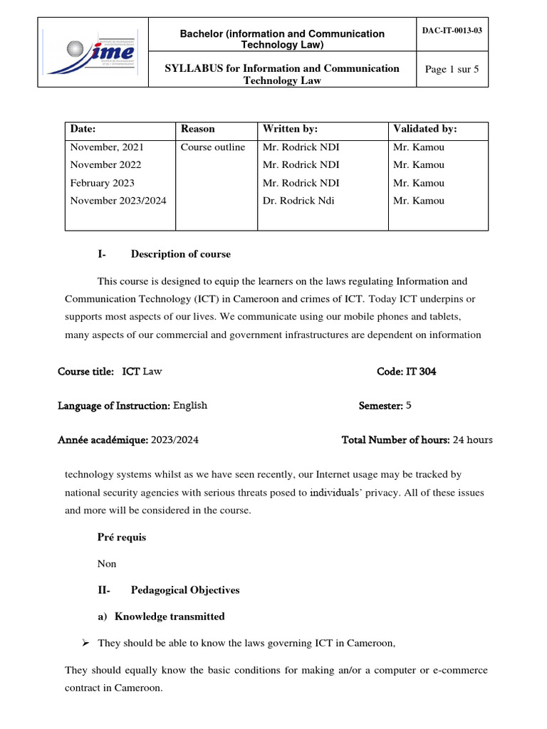 Dr. Rodrick Ndi ICT SYLLABUS 2023 2024 | PDF | Educational Technology ...