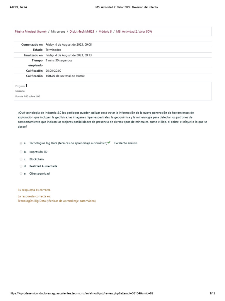 M5. Actividad 2. Valor 50%_ Revisión del intento 2 | Descargar gratis PDF | Logística | Internet ...