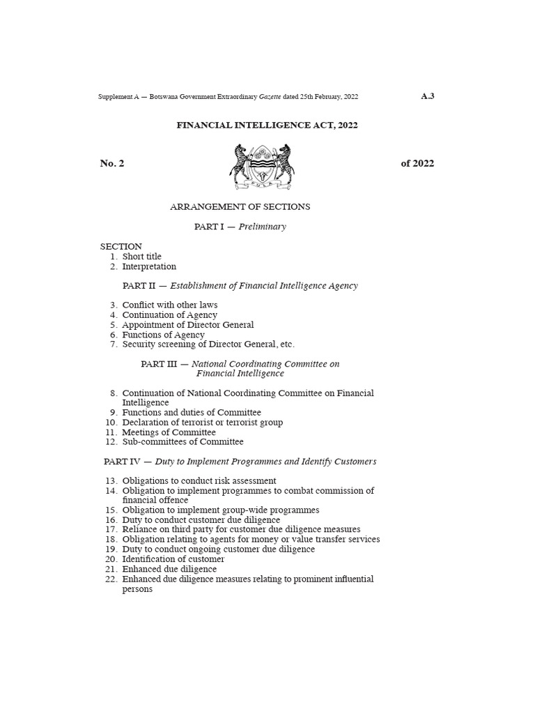 Financial Intelligence ACT No 2 of 2022 | PDF | Terrorism Financing