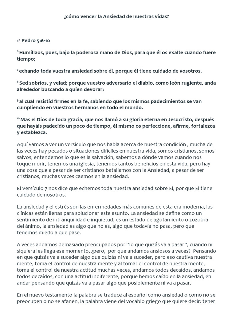 Cómo Vencer La Ansiedad de Nuestras Vidas | PDF | Oración | Ansiedad