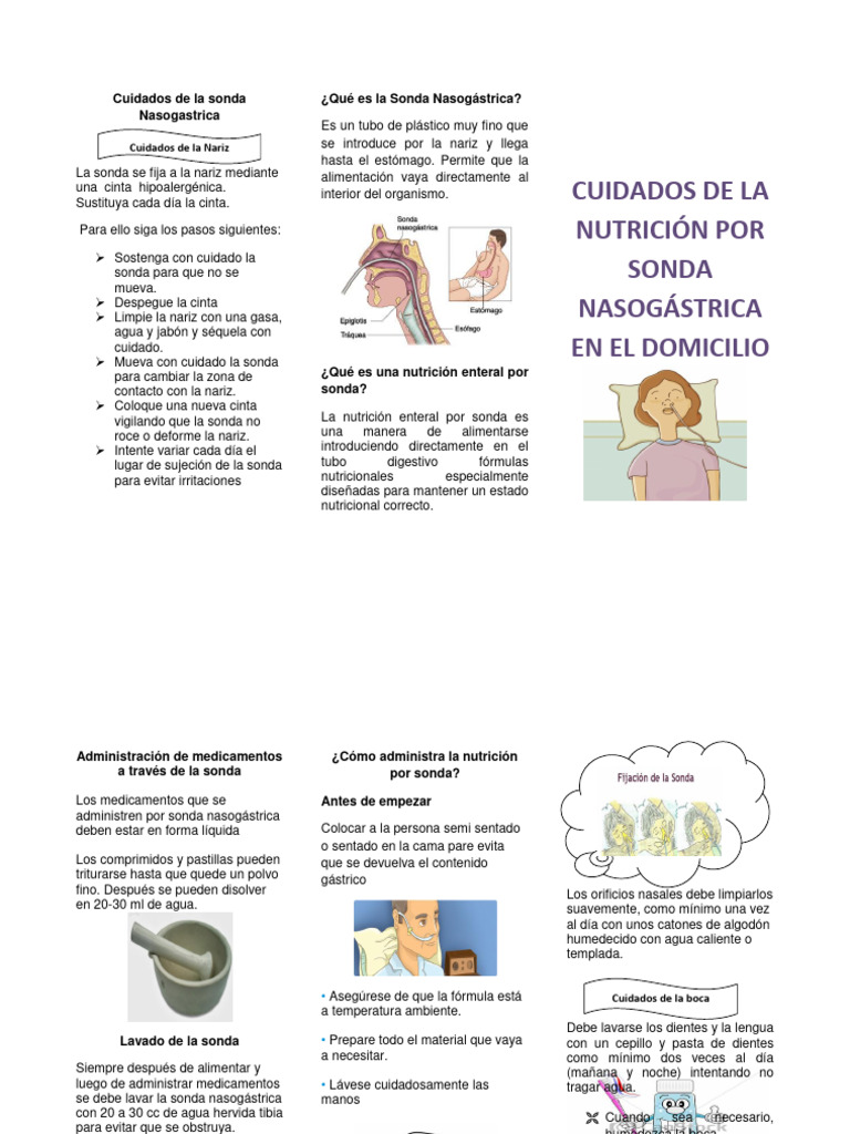 Triptico de Cuidados de La Sonda Nasogastrica | PDF | Cocina, comidas y ...