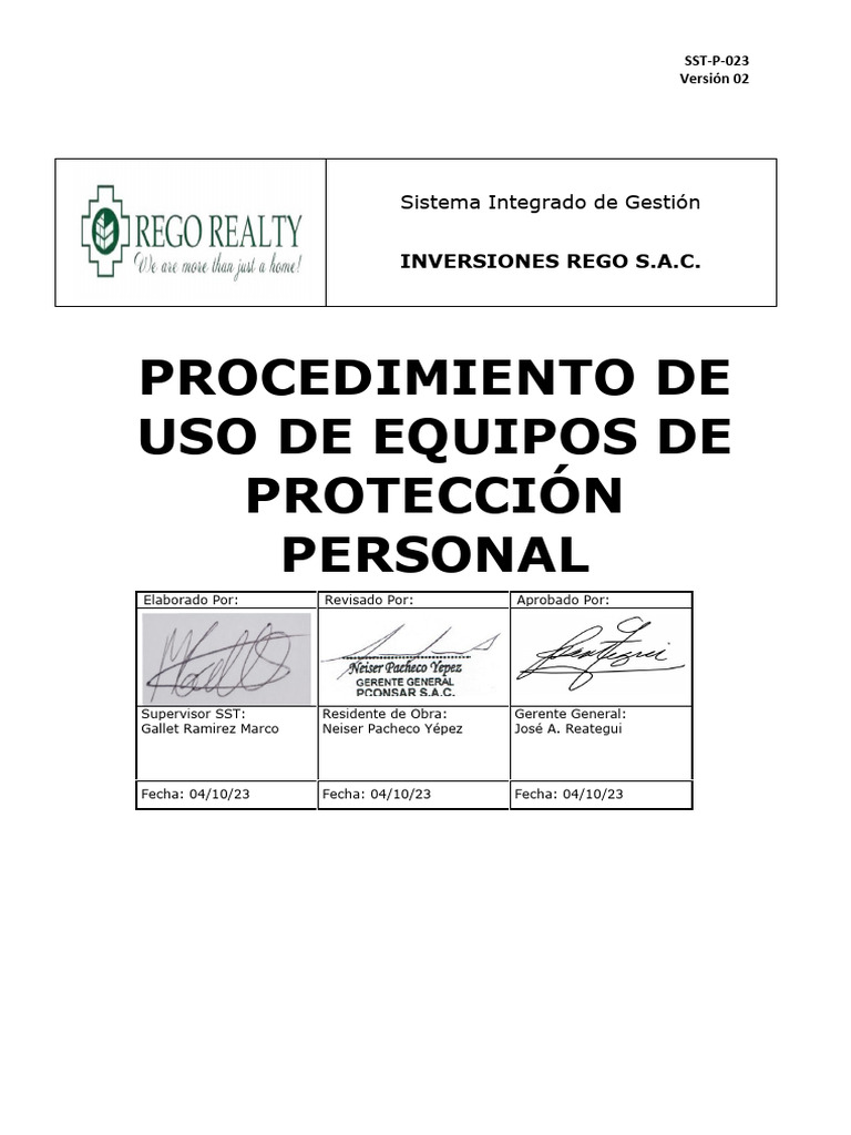 SST-P-023-Procedimiento de Uso de EPPS v2 | PDF | Logística | Guante