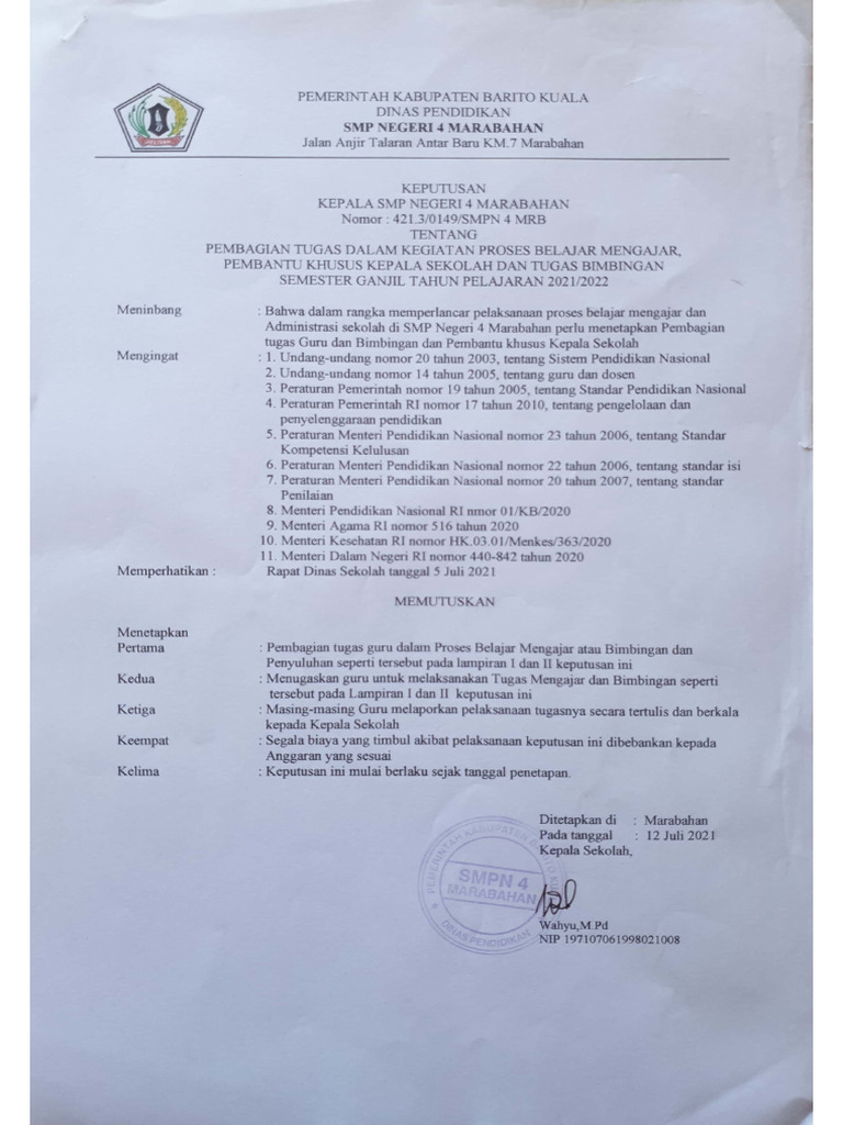 SK Pembagian Tugas 2021-2023 | PDF