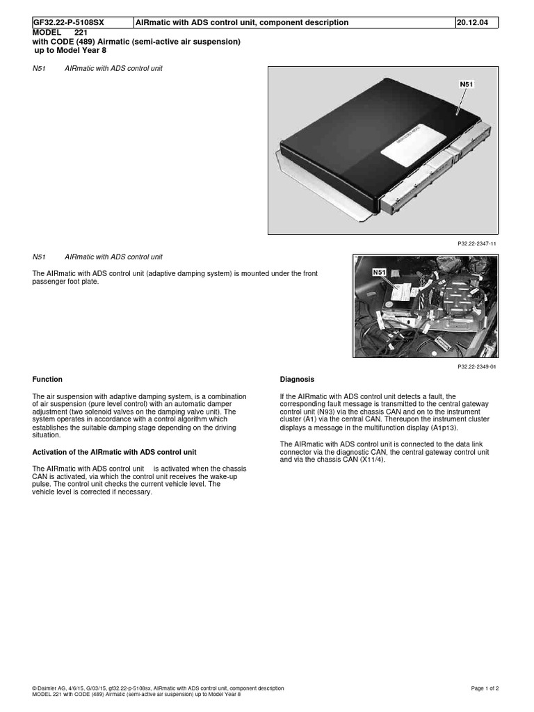 AIRmatic ADS Control Unit Guide | PDF | Vehicles | Vehicle Parts