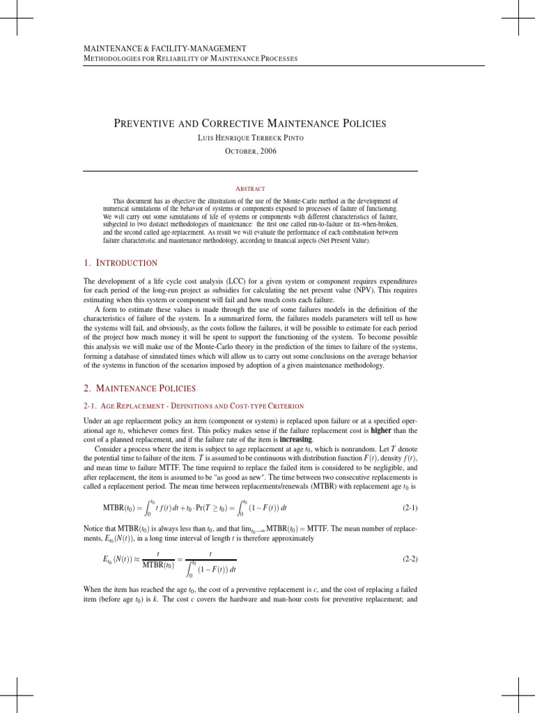 Preventive Maintenance | PDF | Net Present Value | Reliability Engineering