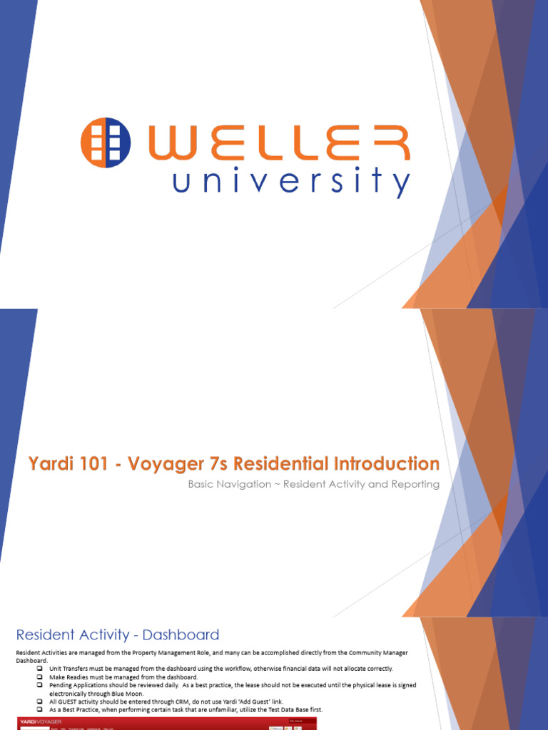 Yardi - 101 - Voyager - 7s - Residential - Introduction | PDF | Analytics | Lease