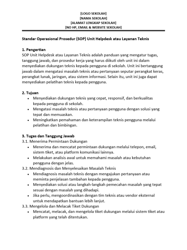 SOP Unit Helpdesk Atau Layanan Teknis | PDF