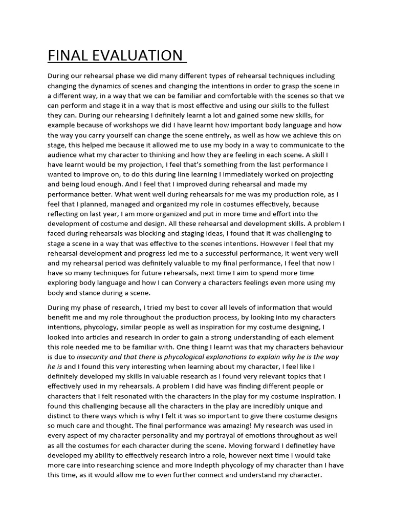 Final Evaluation | PDF | Behavioural Sciences | Cognitive Science