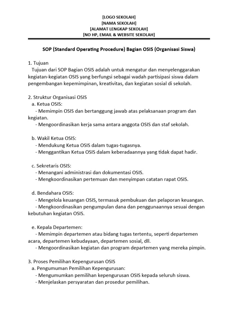 SOP (Standard Operating Procedure) Bagian OSIS (Organisasi Siswa) | PDF | Bisnis | Seni