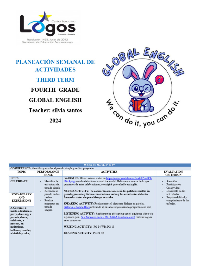 planeacion cuarto grado semana 5 y 6 | PDF