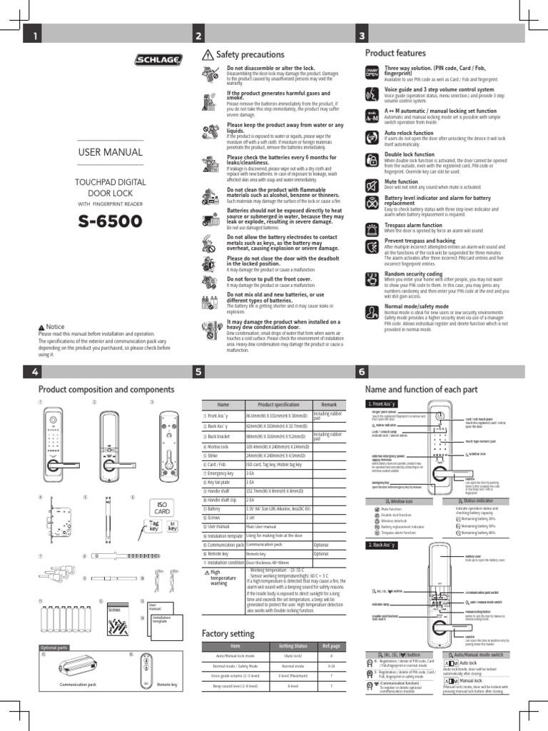 Schlage S6500FYSB Digital Touchpad Lock User Manual 0823 - Schlage Base ...