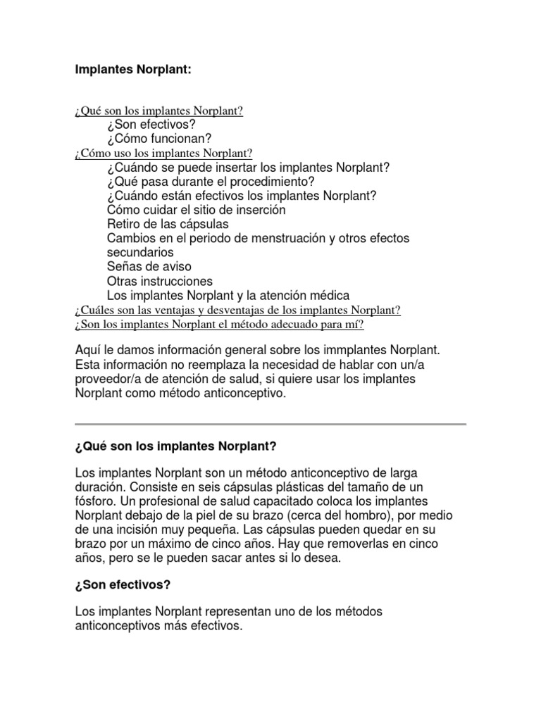 Implantes Norplant | PDF | Control de la natalidad | Píldora ...