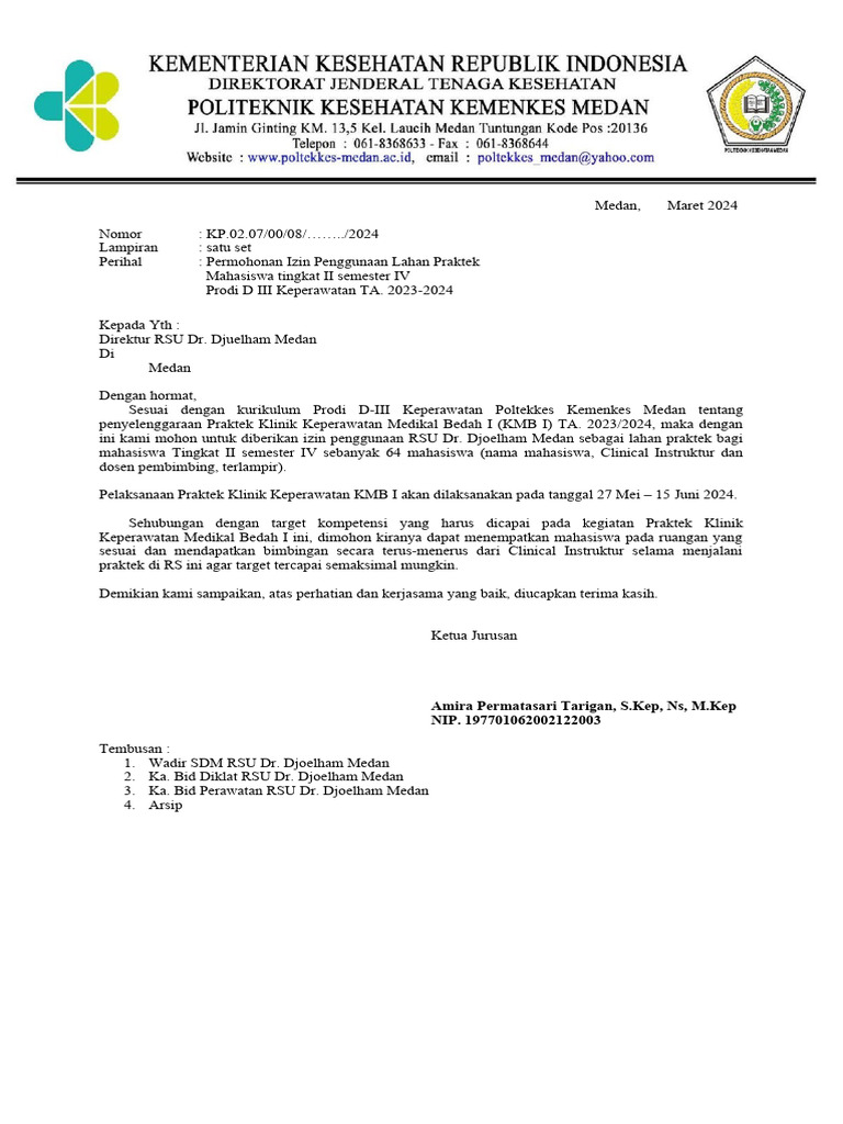 Surat Izin PKK KMB I TK Ii 2024 | PDF