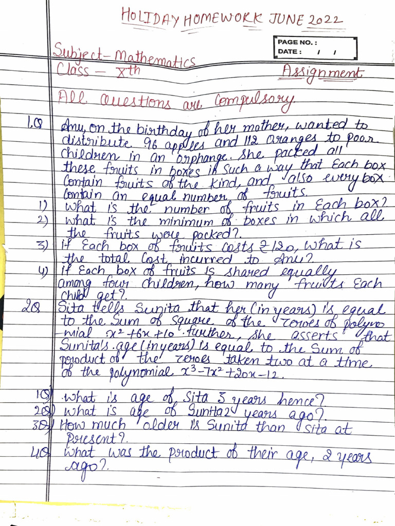 Maths Holiday Homework | PDF
