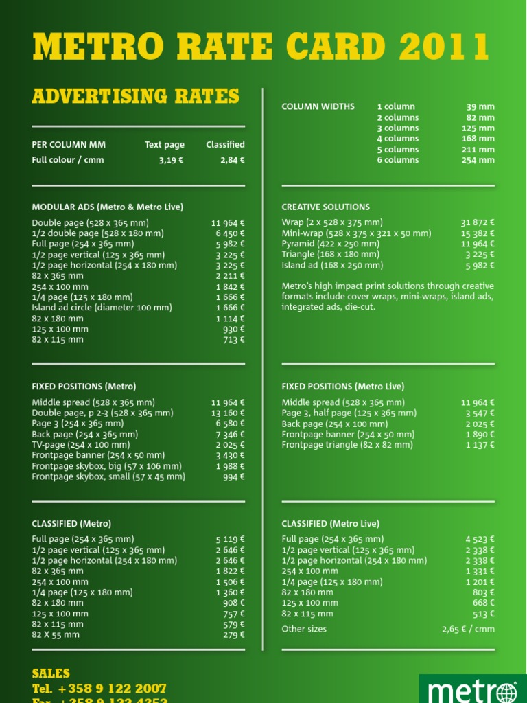 Metro Rate Card 2011 | PDF | Adobe Systems | Adobe Illustrator
