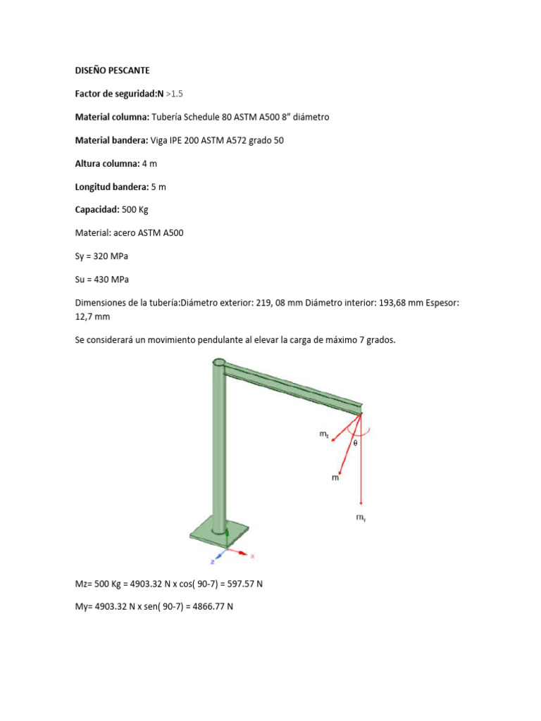 Diseño de Pescante para Carga 500 Kg | PDF | Viga (Estructura ...