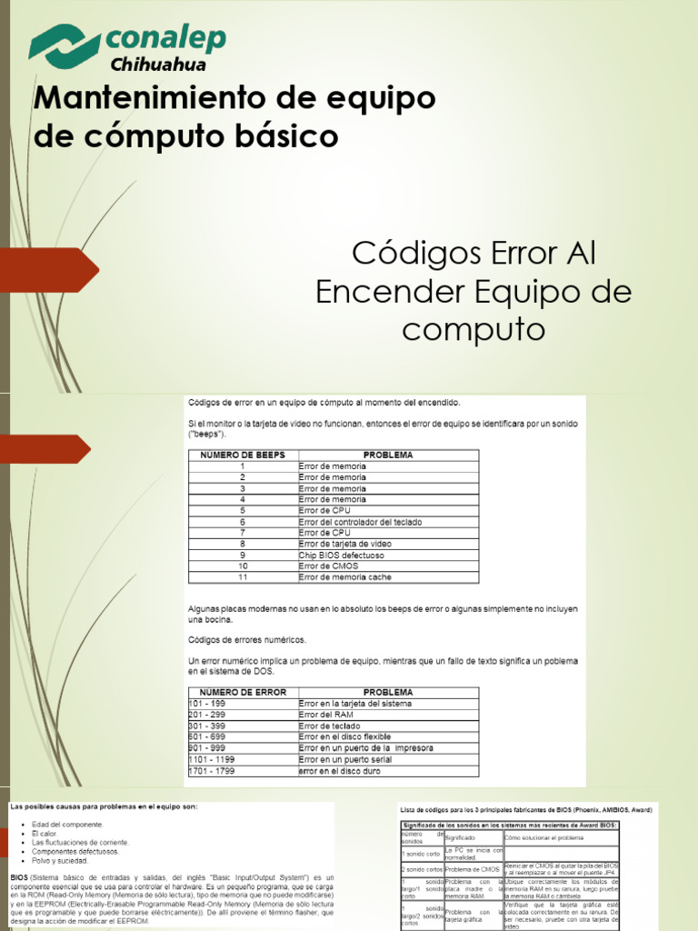 Códigos Error Al Encender Equipo de computo | Descargar gratis PDF | Bios | Diodo emisor de luz