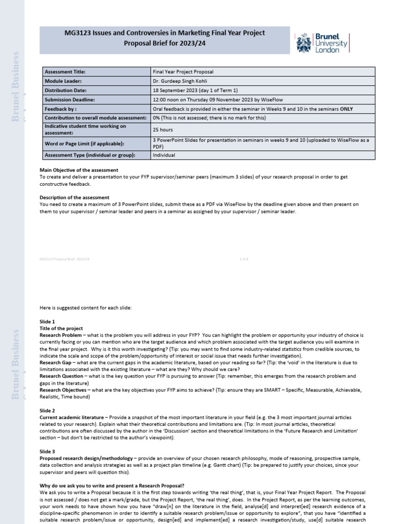 Fyp Proposal Brief | PDF | Methodology | Cognition